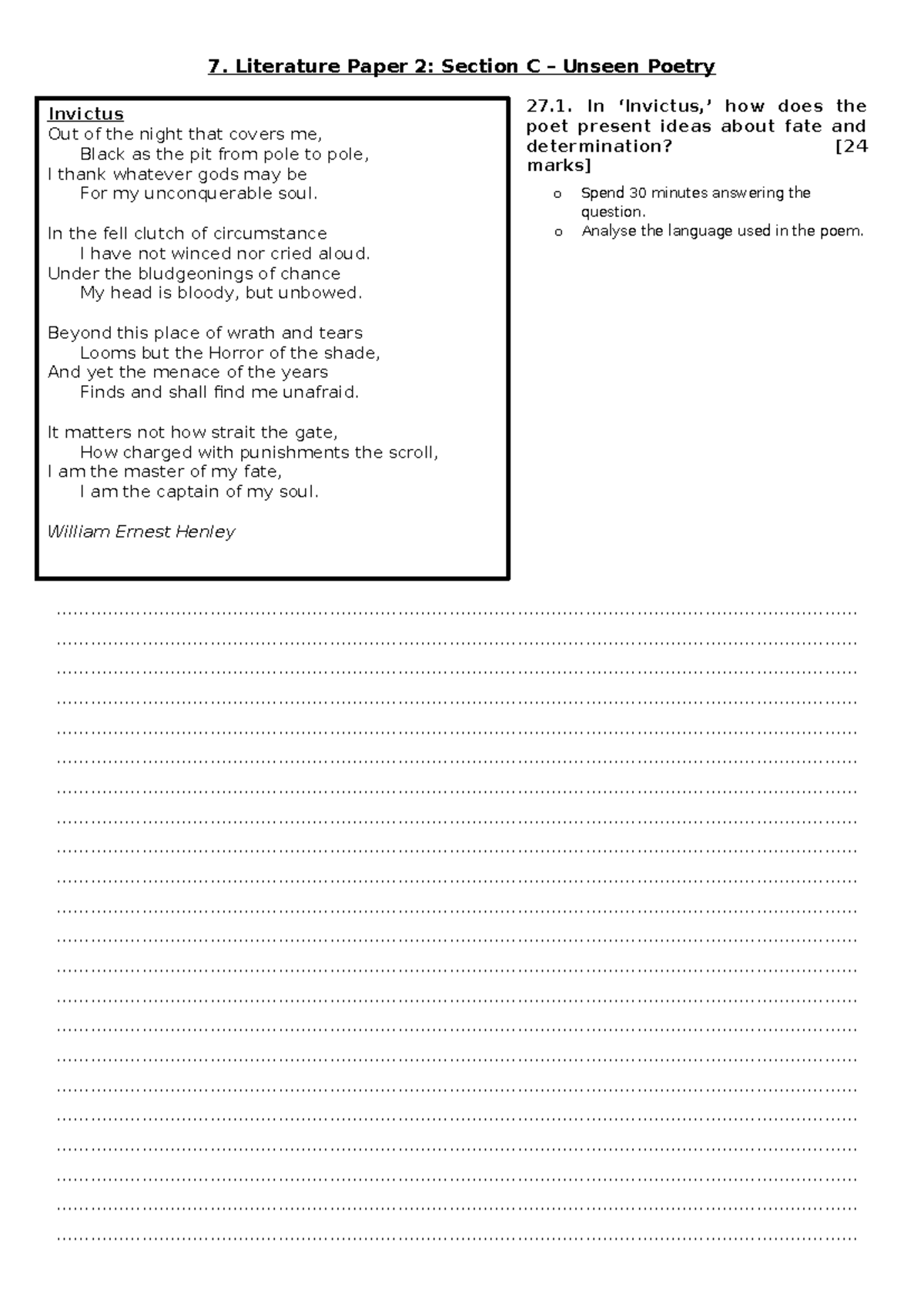 7.-Unseen-Poetry-Section-C-Success - 7. Literature Paper 2: Section C ...
