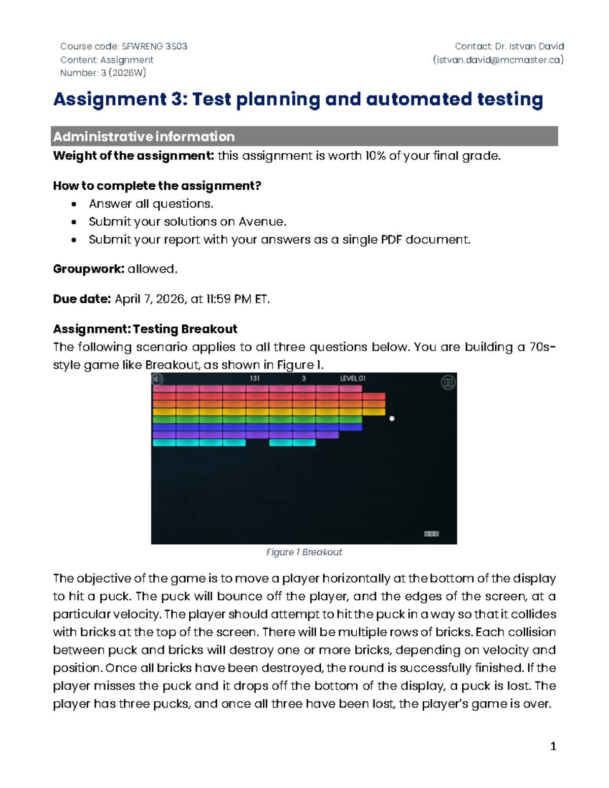 Sfwreng 3S03 Final Exam: Software Testing Assignment 3 (2026W) - Studocu