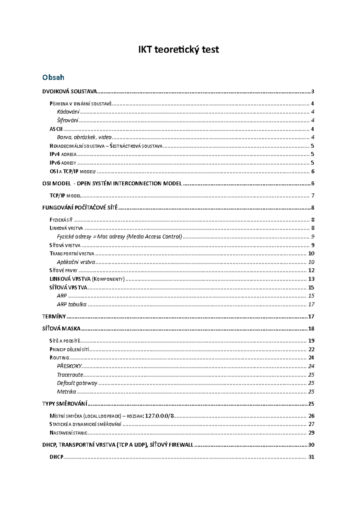 IKT Teoretický Test 4IZ110: Dvojková a Binární Soustava - Studocu