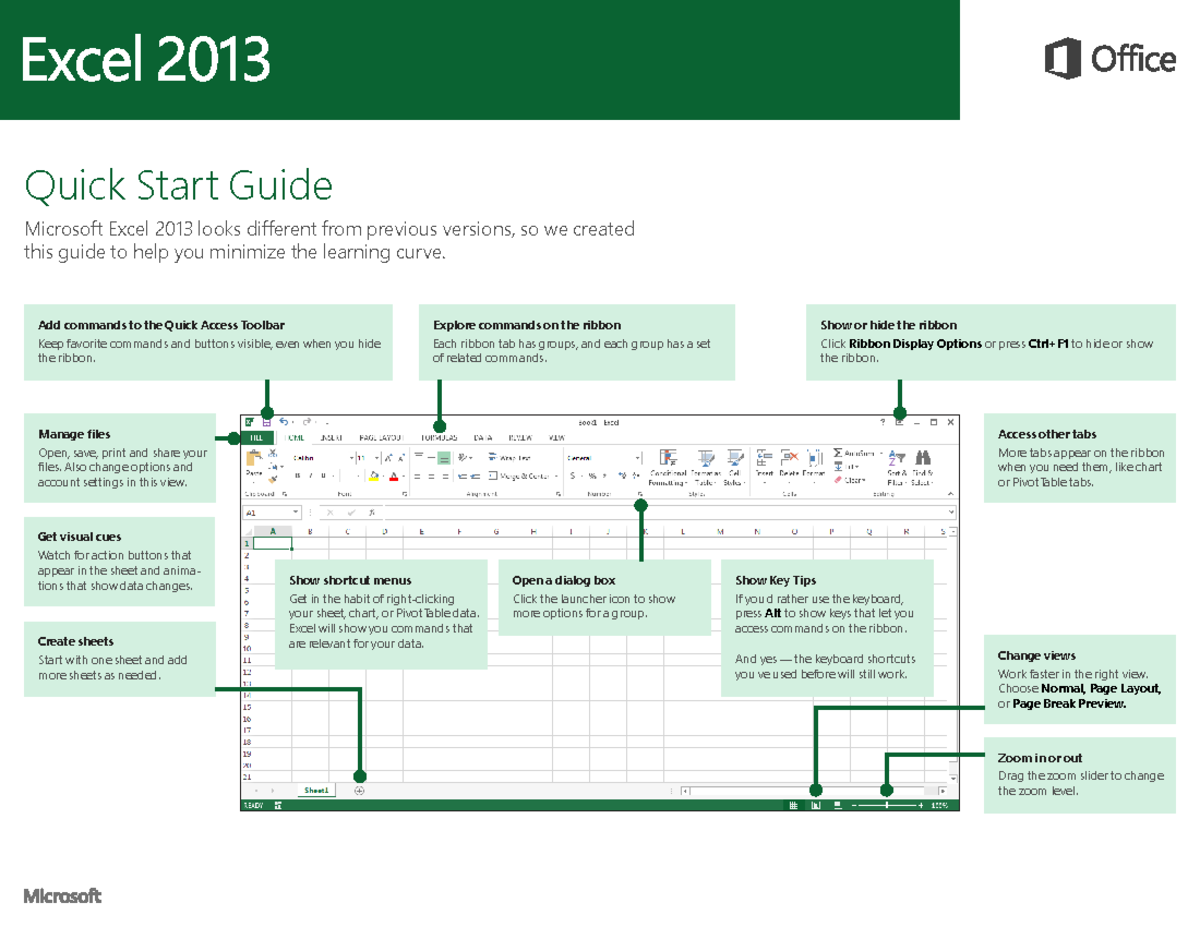 Excel 2013 Quick Start Guide: Navigating New Features and Tools - Studocu