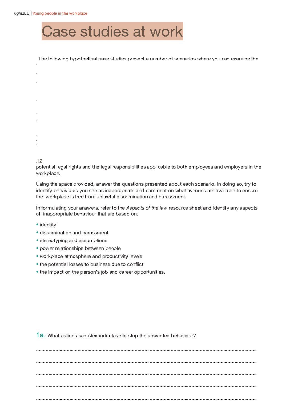 AS Case Studies at Work: Exploring Legal Rights in the Workplace - Studocu