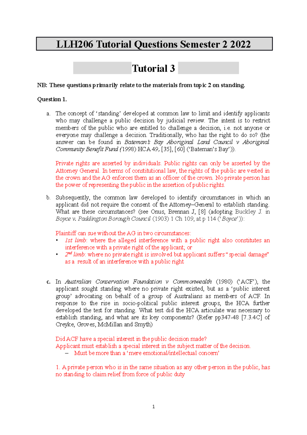 LLH206 Tutorial 3 - Standing - LLH206 Tutorial Questions Semester 2 ...