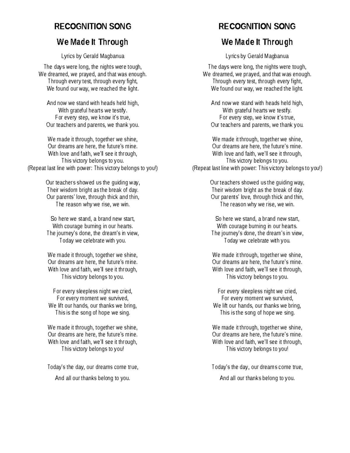 We Made It Through: A Celebration Song Lyrics - Studocu