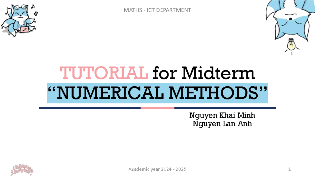MATHS ICT 2024-2025 Midterm Tutorial: Numerical Methods & MATLAB - Studocu