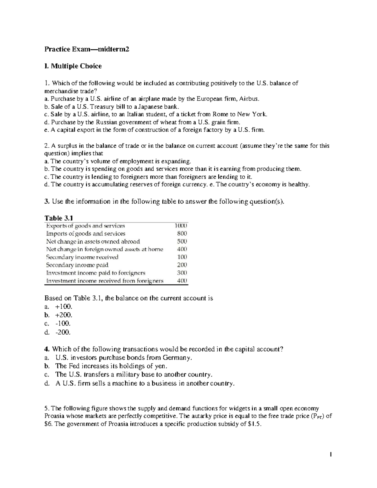 Midterm Exam Practice: U.S. Balance of Trade & Current Account - Studocu