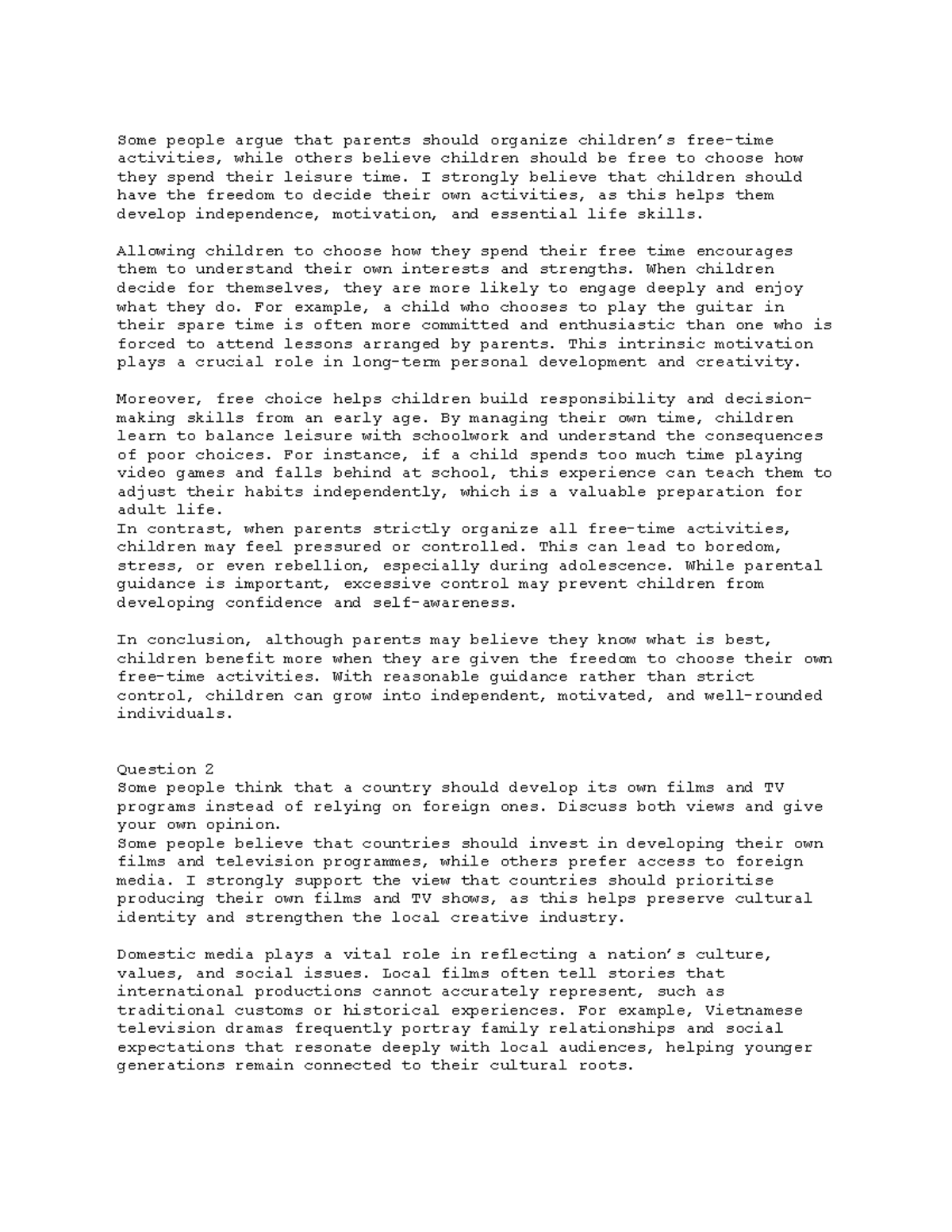 Final Exam Essay Notes: The Role of Freedom in Child Development - Studocu