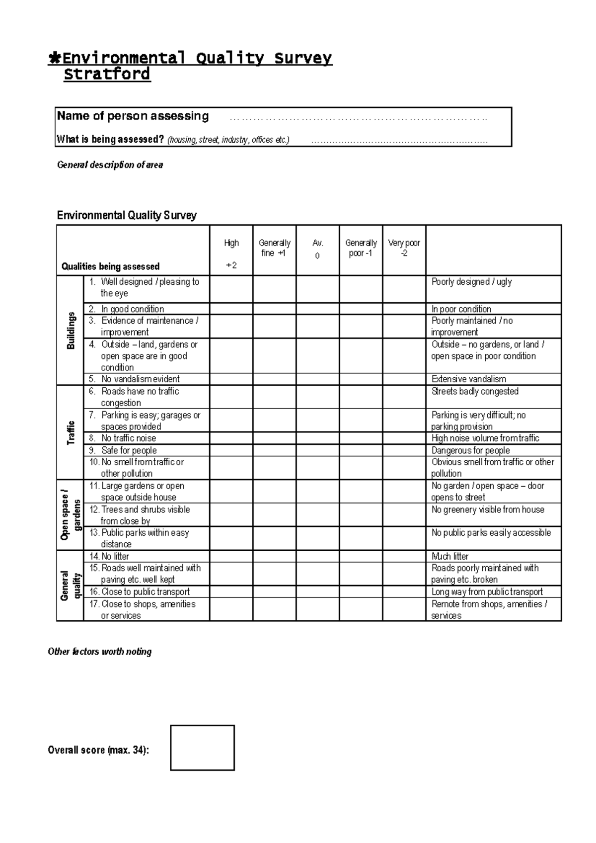 Environmental Quality Survey Format 2 - Assessment Guide - Studocu