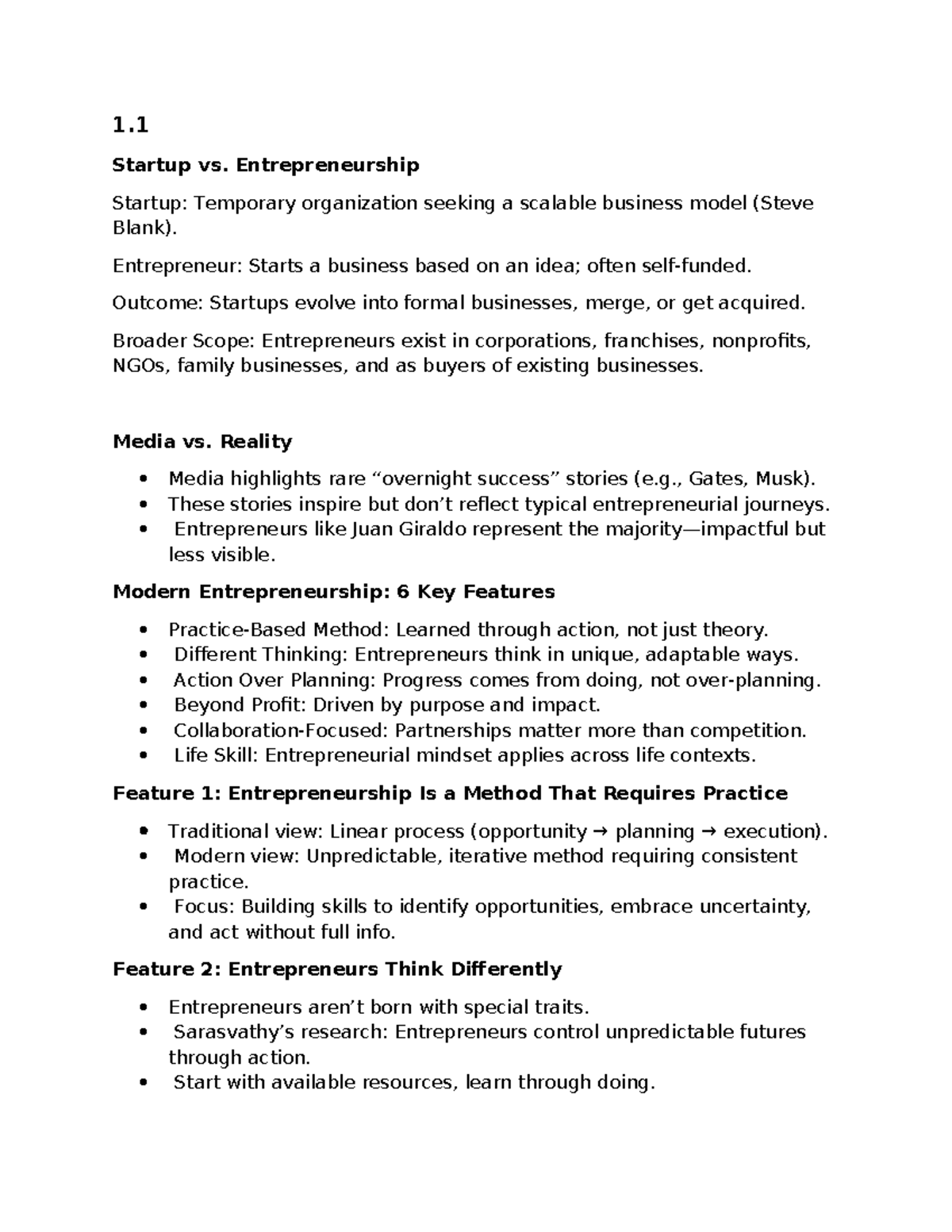 Exploring Modern Entrepreneurship: Key Features & Practices (1.1) - Studocu