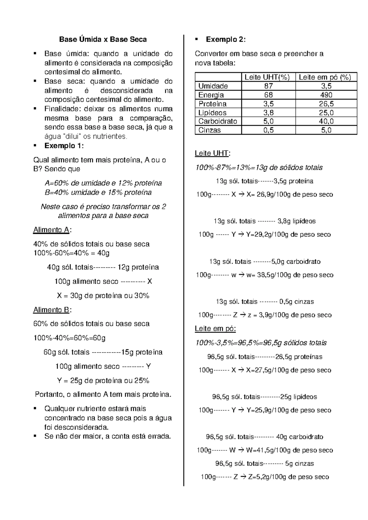 Diferenças entre base úmida e seca - Base x Base Seca Base quando a ...