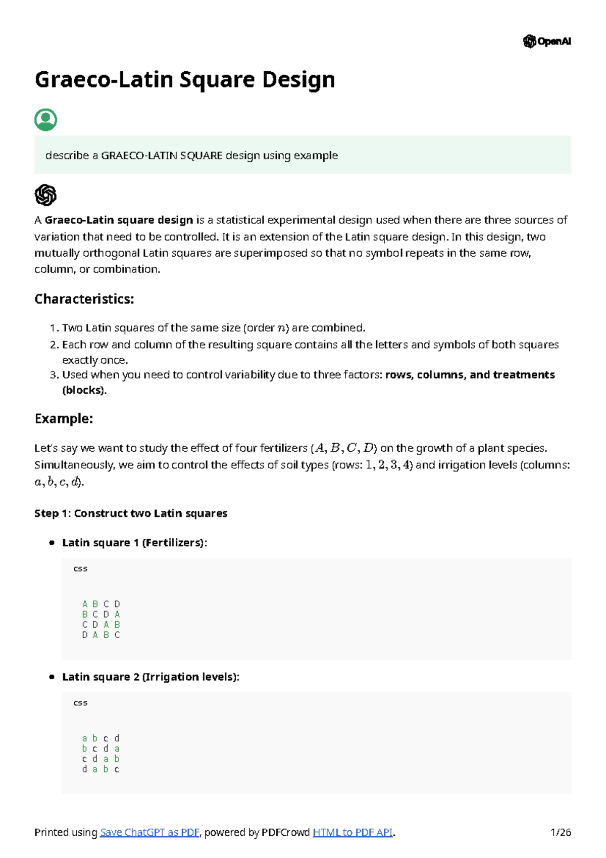 Graeco-Latin Square Design Overview and ANOVA Method (STAT 501) - Studocu