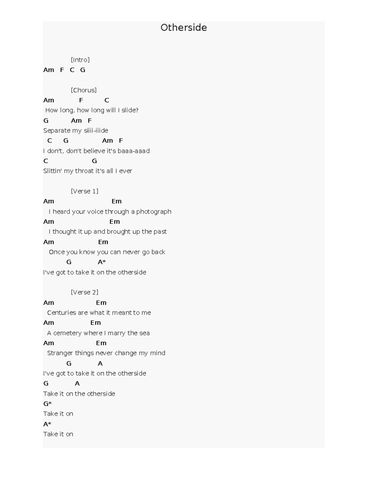 Otherside Lyrics Analysis - Music Study Notes - Studocu