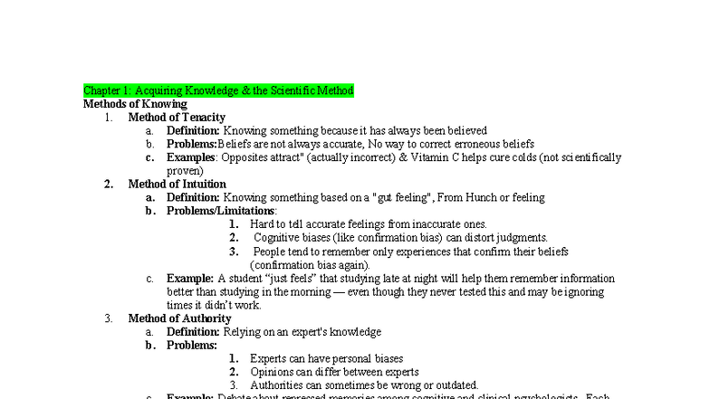 Exam 1 Review: Chapters 1-3, 5 - Scientific Method & Research Methods ...
