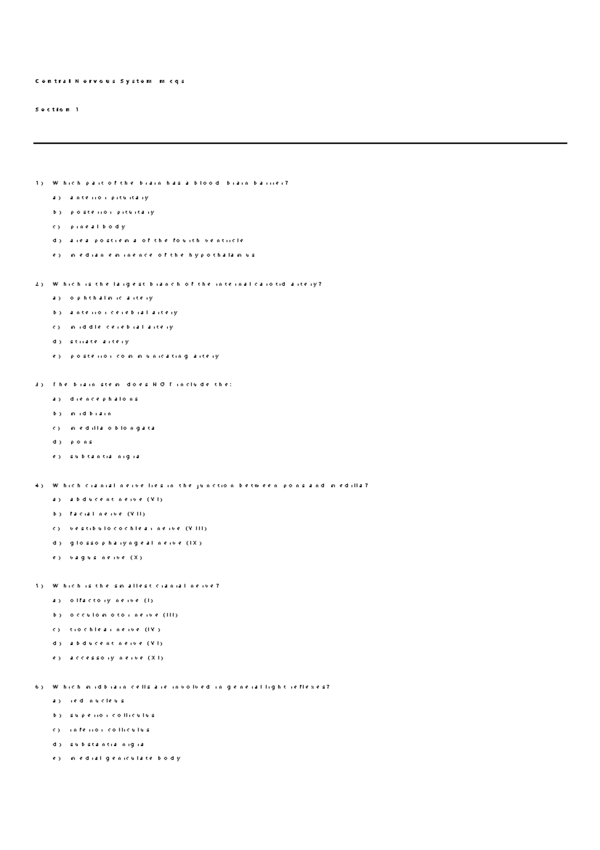 CNS MCQs - Central nervous system multiple choice questions and answers ...
