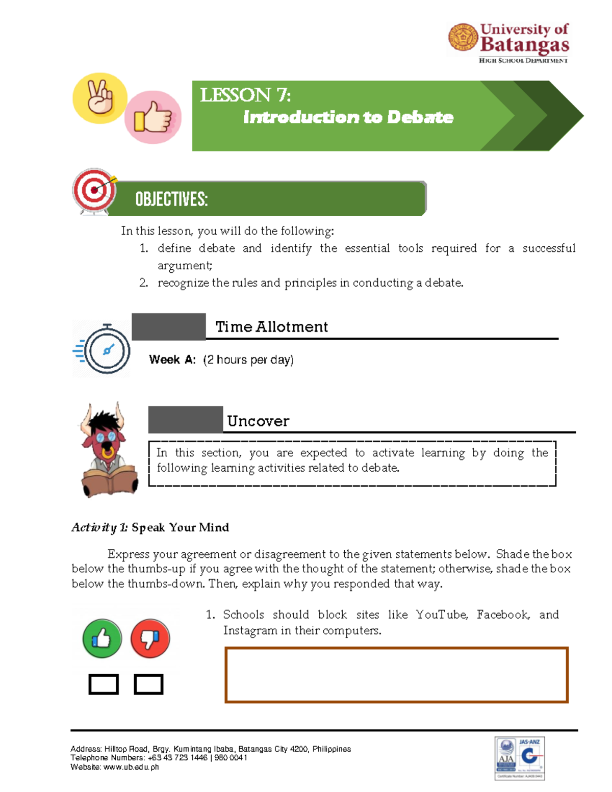 Introduction to Debate: Key Concepts and Activities for Students - Studocu