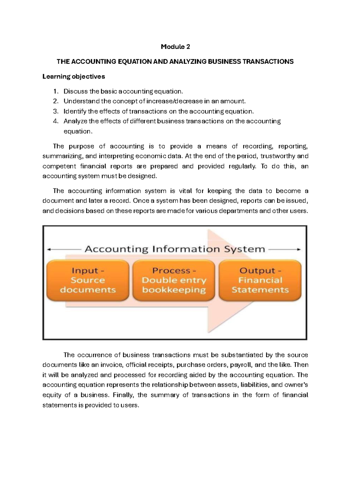 Module 2 - ………. - Module 2 THE ACCOUNTING EQUATION AND ANALYZING ...