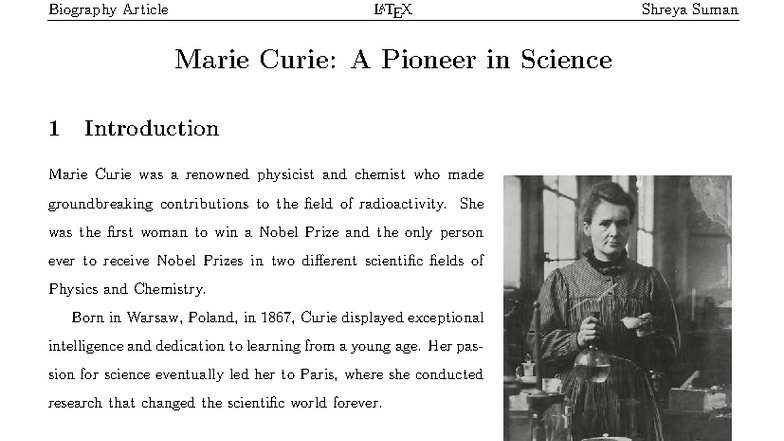 Marie Curie: A Pioneer in Science - Biography Essay - Studocu