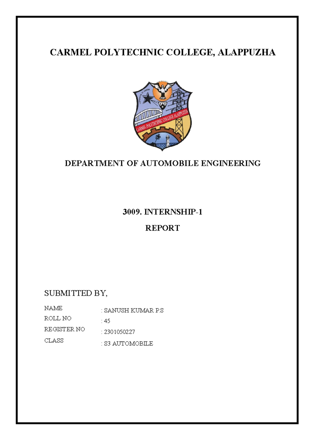 Internship Report: Industrial Training at TVS - S3 Automobile 3009 - Studocu
