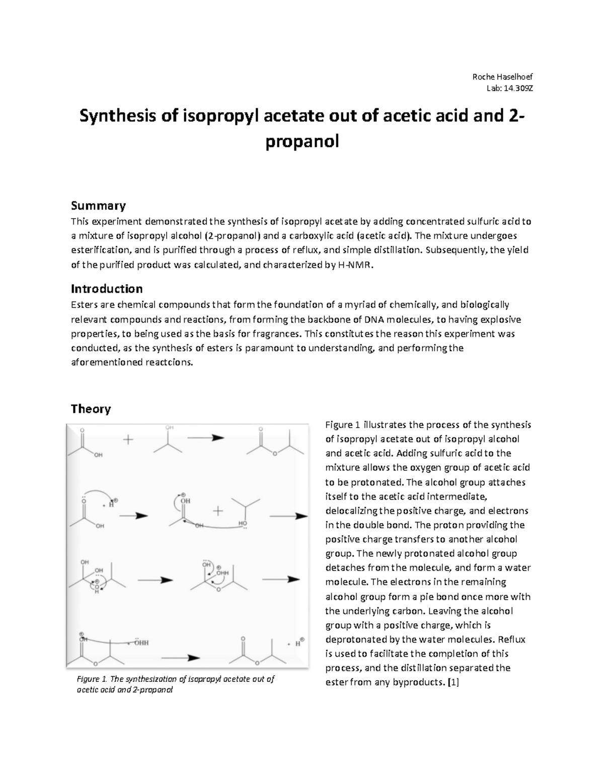 Synthesis of Isopropyl Acetate (2-Propanol & Acetic Acid) - Lab 14.309Z ...