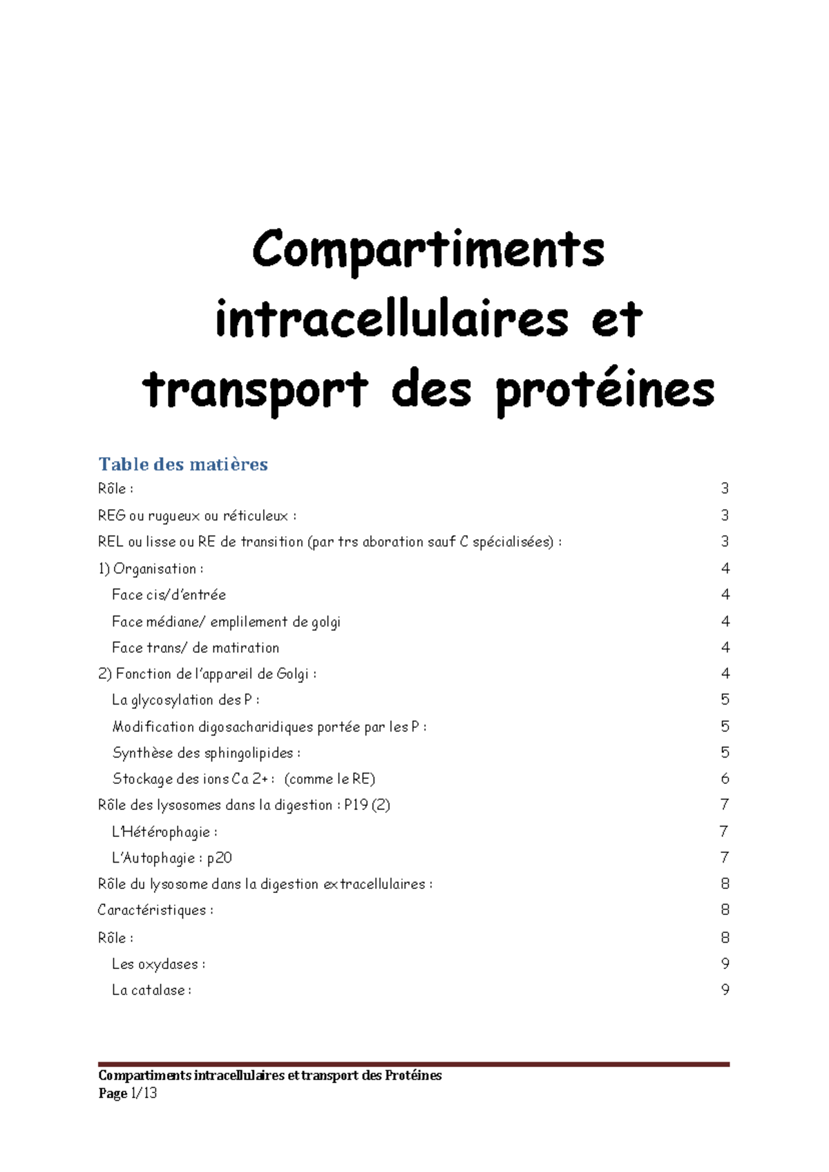 Compartiments intracellulaires et transport des proteines ...