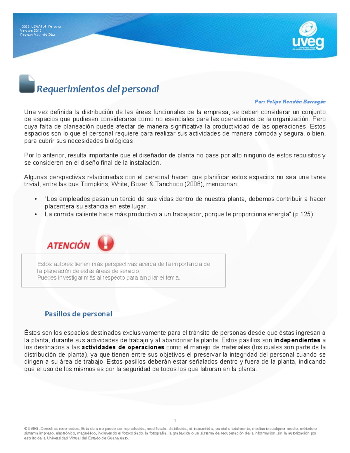 LDP U2AA1L4 Requerimientos de Espacio para el Personal en Plantas - Studocu