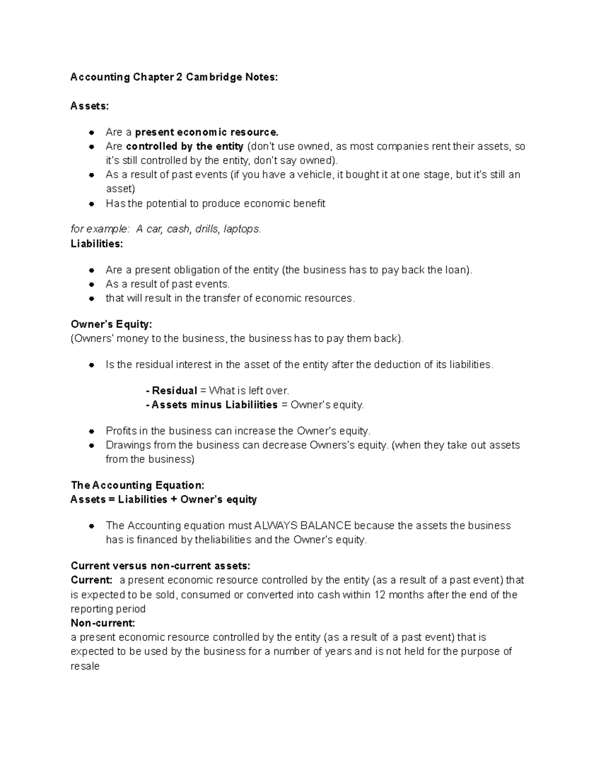 Accounting Study Notes: Chapter 2 - Assets, Liabilities, and Equity ...