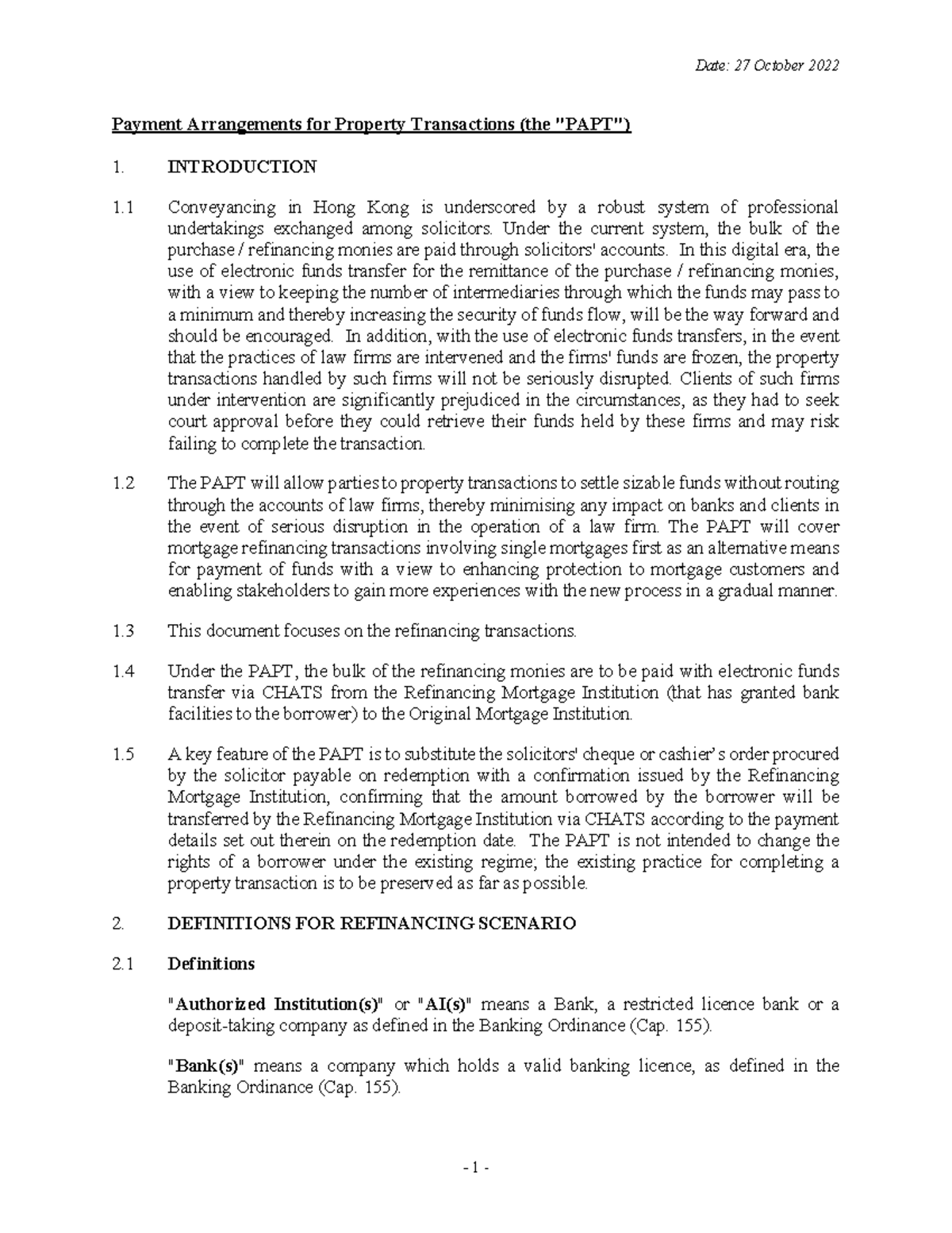 PAPT Guidelines for Property Refinancing Transactions (27 Oct 2022 ...