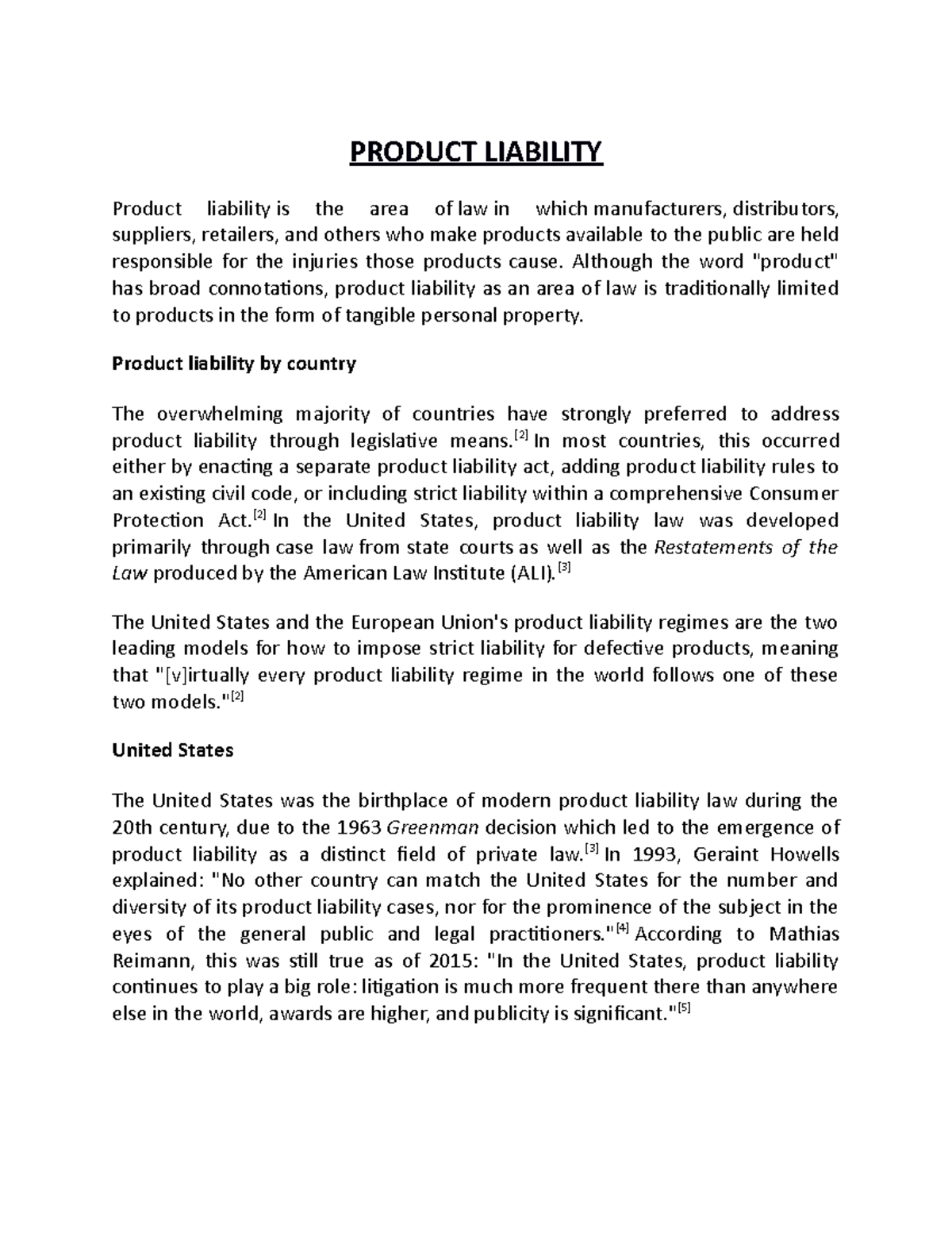 TORT 301: Lecture Notes on Product Liability and Legal Frameworks - Studocu