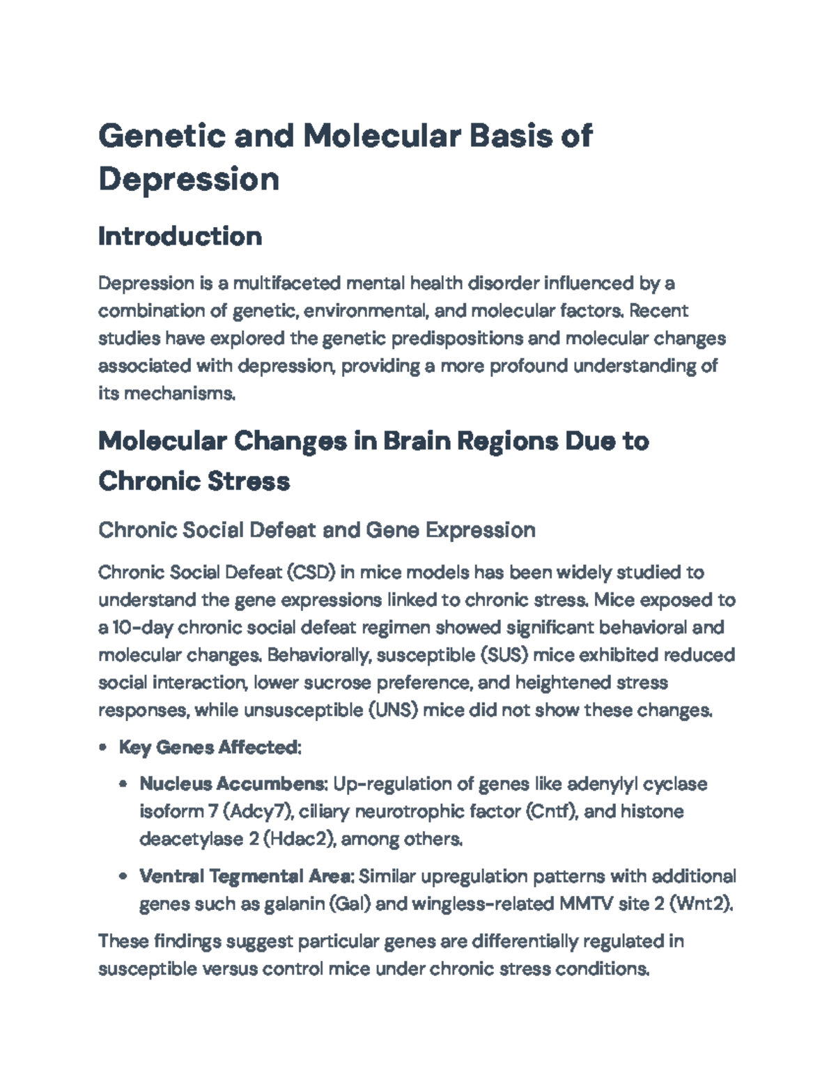 Genetic and Molecular Factors of Depression: Insights and Implications ...