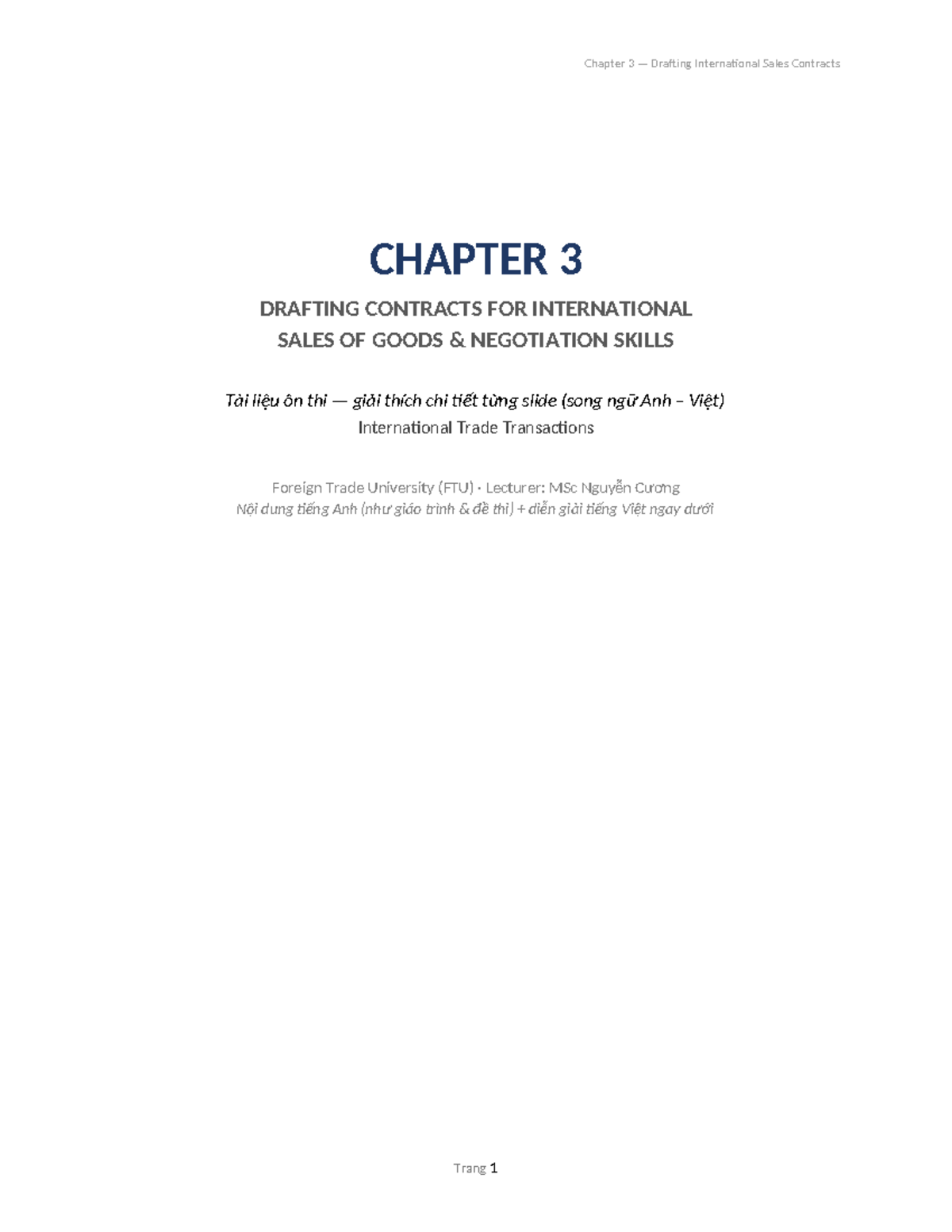 Chapter 3 - Drafting International Sales Contracts (FTU) - Studocu