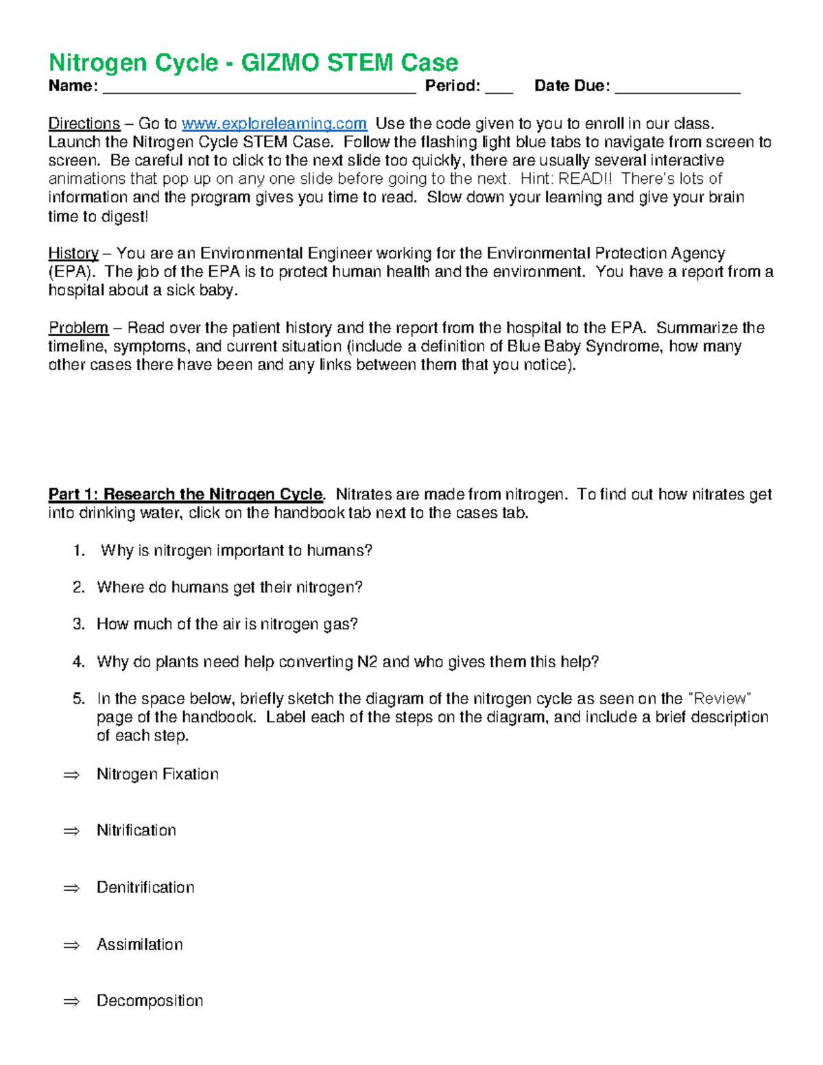 Nitrogen Cycle STEM Case Study: Exploring the GIZMO Experience - Studocu