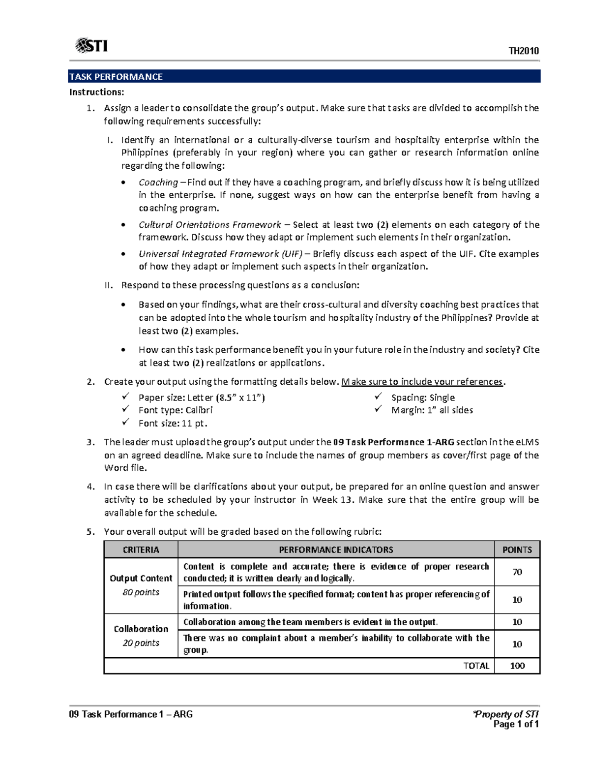 09 Task Performance 1 Arg4 Th 09 Task Performance 1 Arg Property Of Sti Page 1 Of 1
