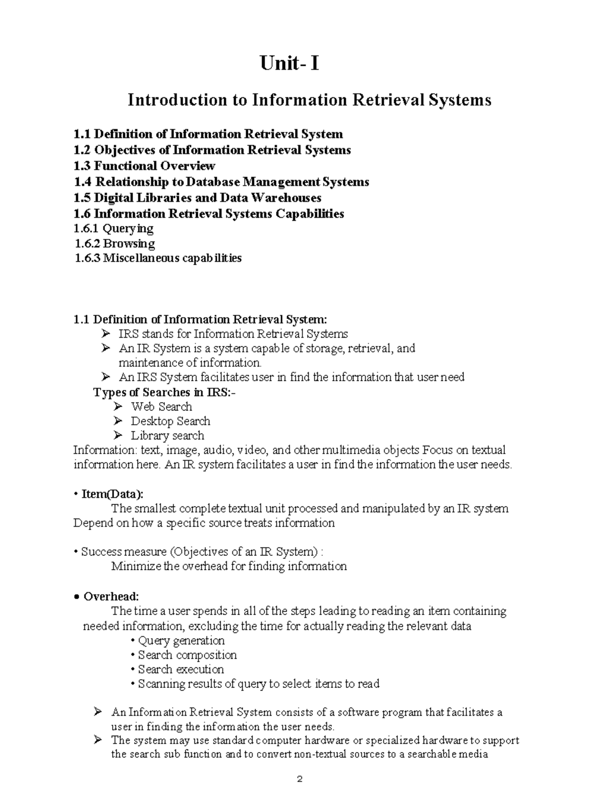 ALL Units - 3-1 - Unit- I Introduction to Information Retrieval Systems ...