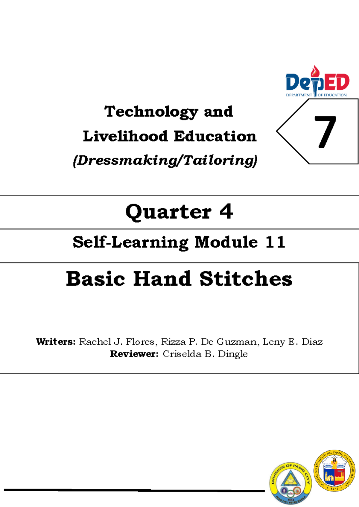 TLE 4: Self-Learning Module on Basic Hand Stitches in Dressmaking - Studocu