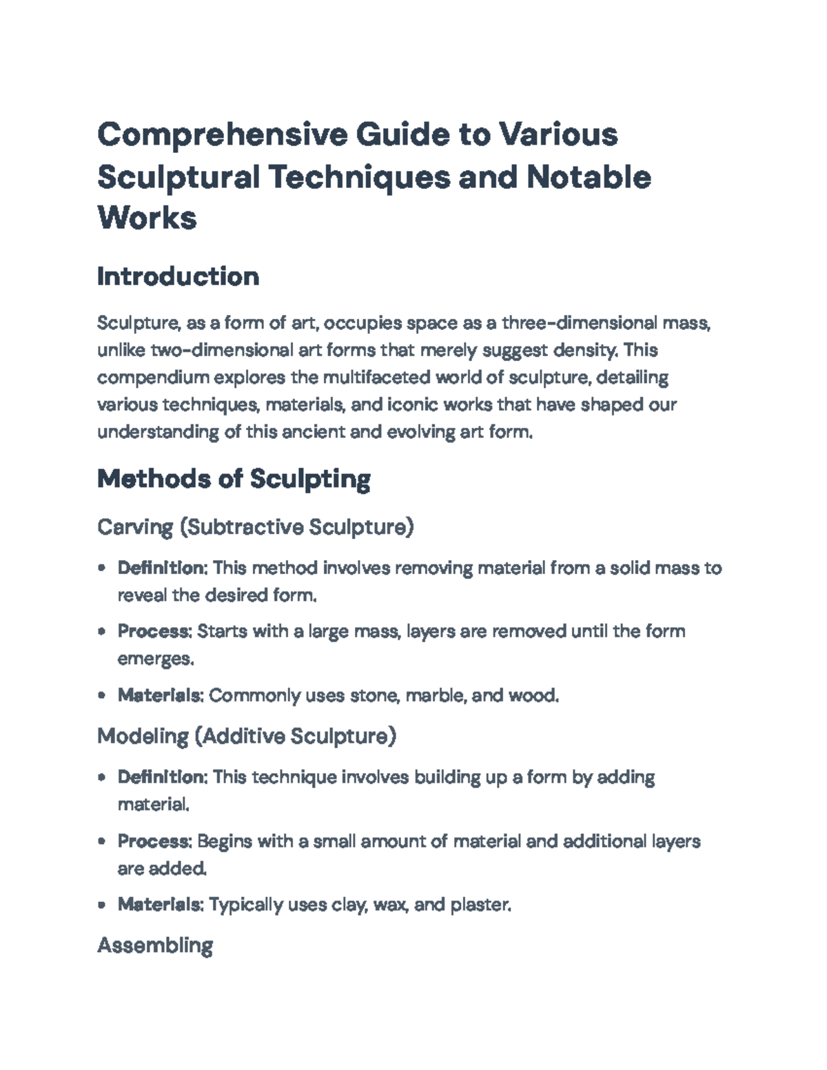 Comprehensive Overview of Sculptural Techniques and Iconic Works ...