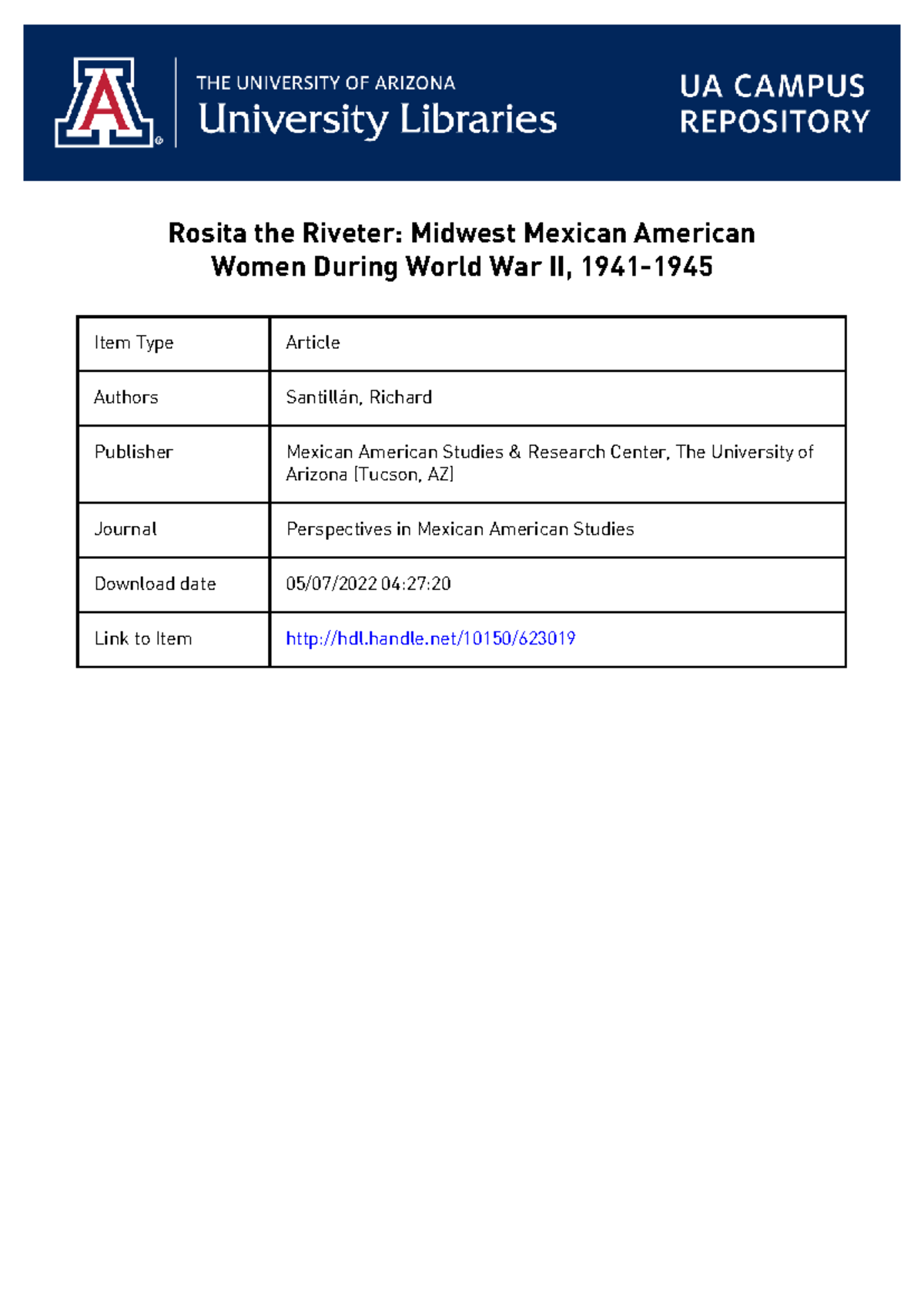 Rosita the Riveter: Contributions of Midwest Mexican American Women in ...