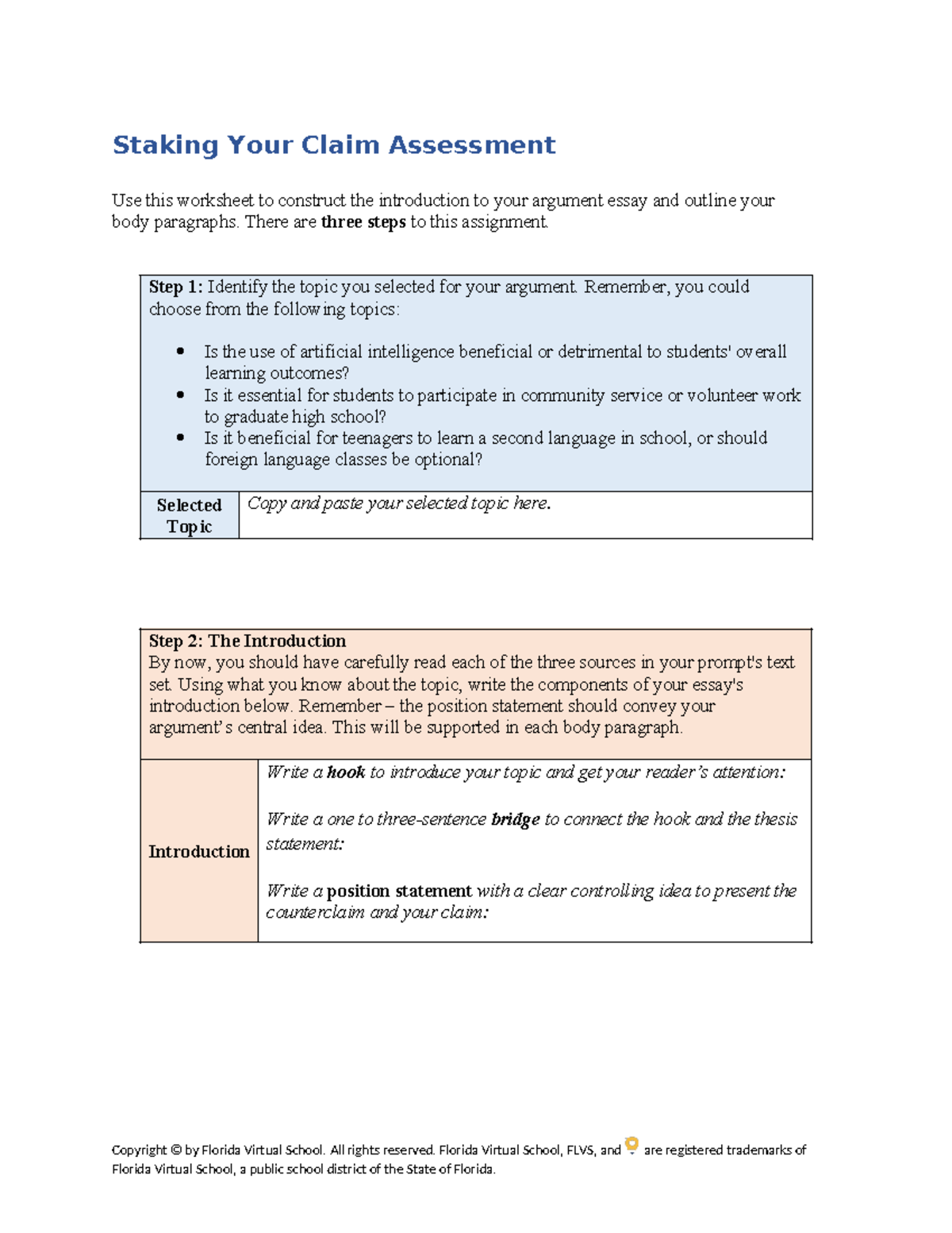 Argument Essay Introduction & Body Outline Worksheet (ENG 101) - Studocu