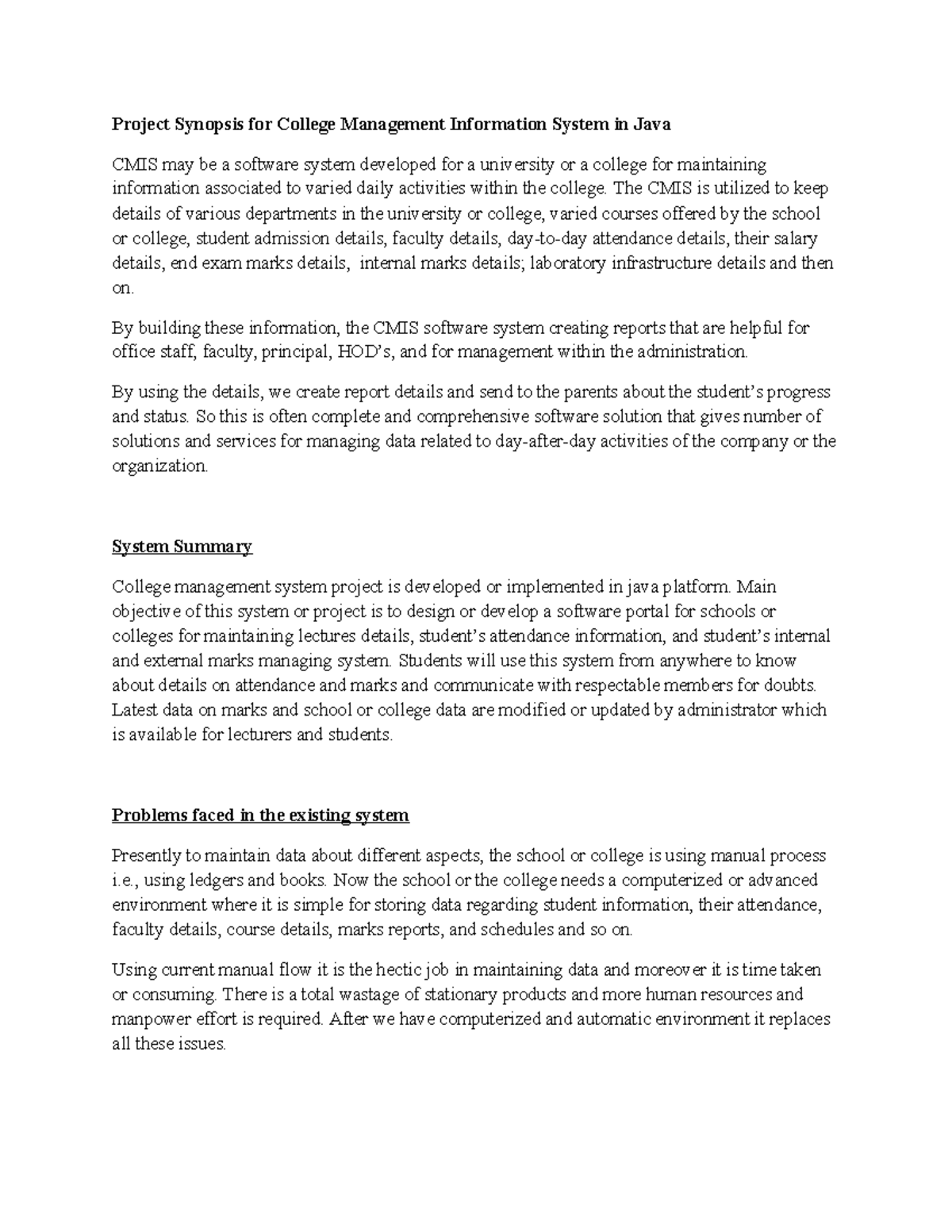 College Management System Abstract - Project Synopsis for College ...