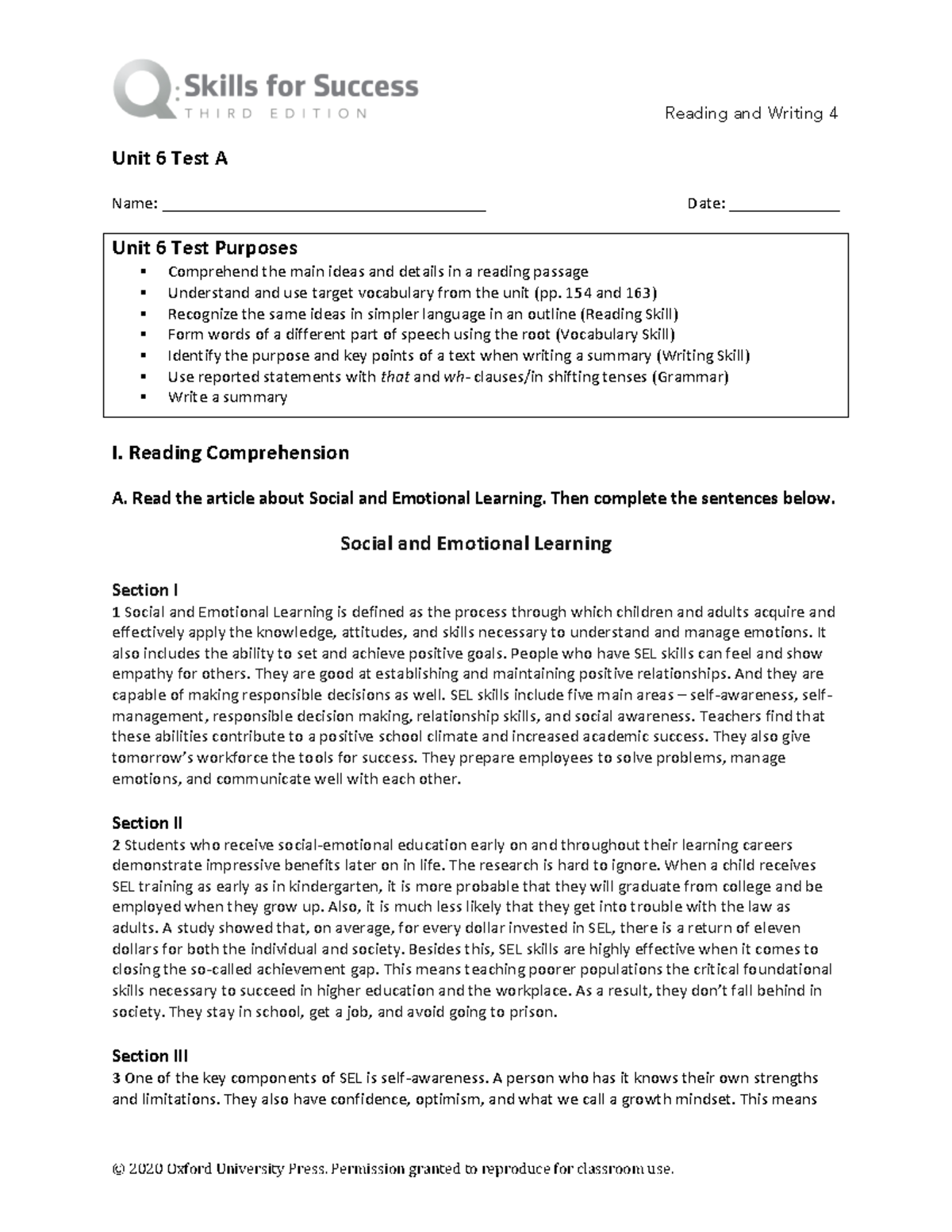 Unit 6 Test A Overview and Key Insights on Social and Emotional ...