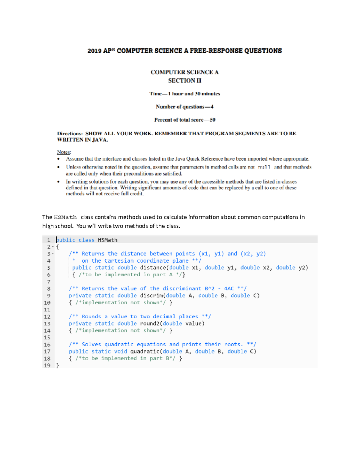 Lab 2 quadratic - lab - The HSMath class contains methods used to calculate information about ...
