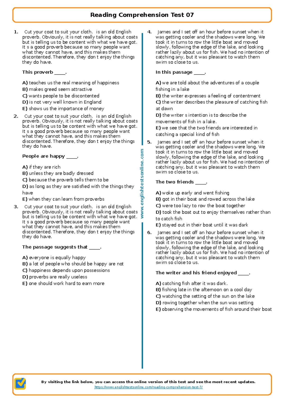 Reading Comprehension Test 04: Analyzing Texts and Questions - Studocu