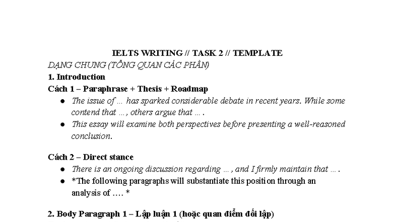 IELTS Writing Task 2 Template - General Overview and Tips - Studocu