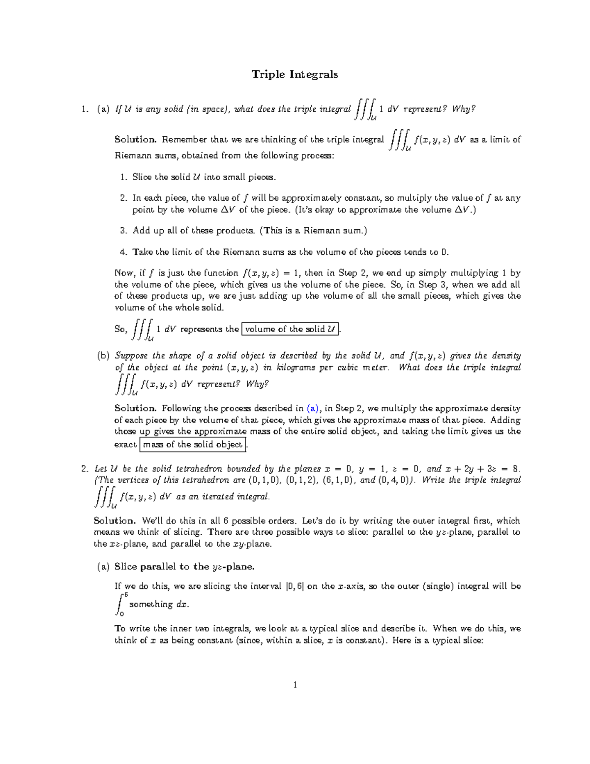 Triple Integrals engineering notes from lectures - Triple Integrals (a ...