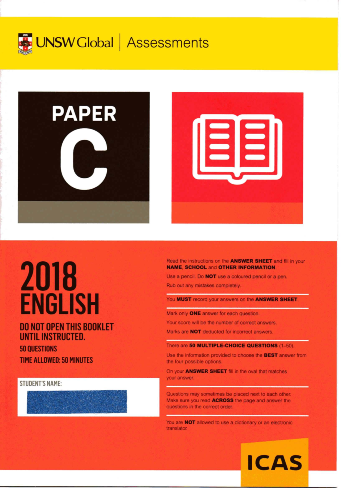 2018 ICAS English Paper - UNSW Global Assessments - Studocu