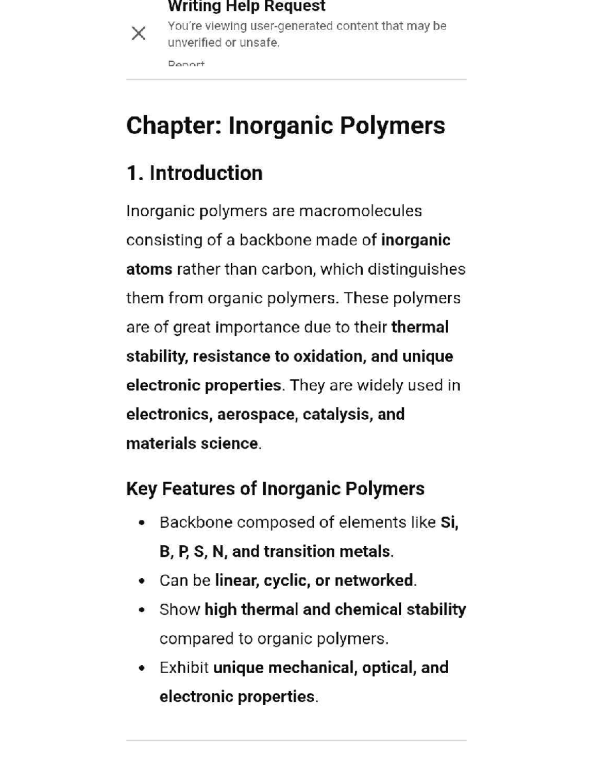 Inorganic Polymers: Key Features and Applications - Chapter Notes - Studocu