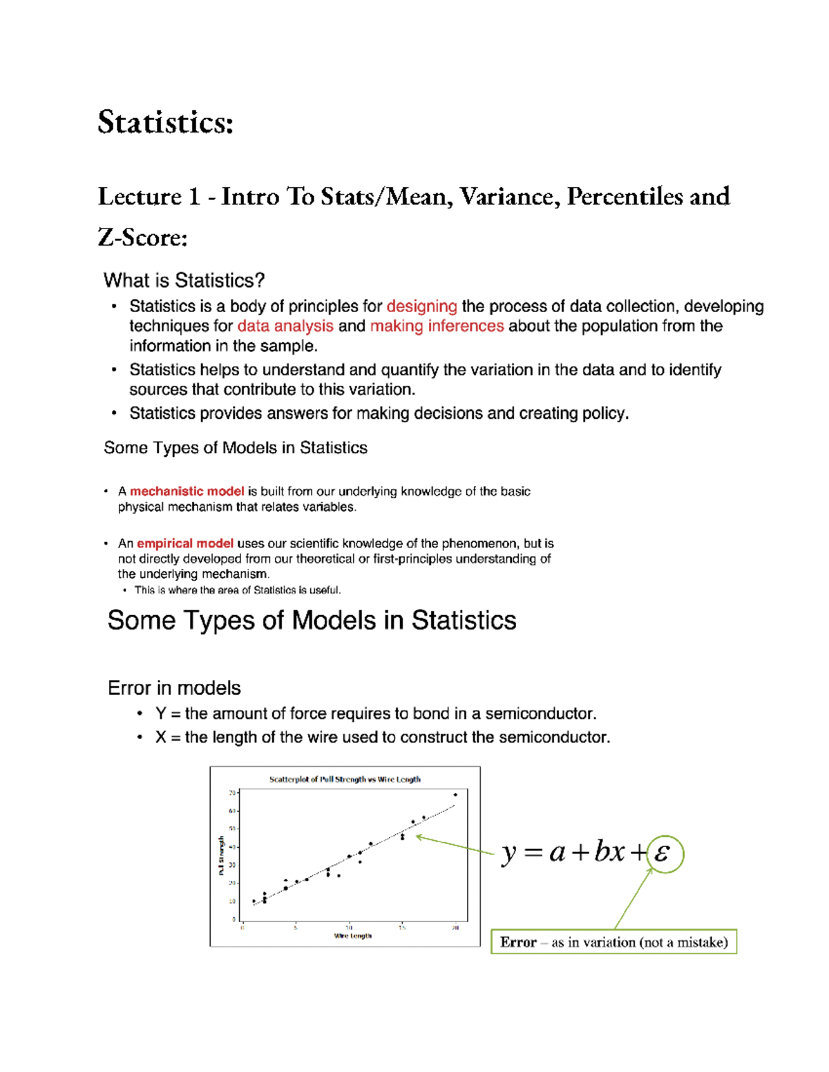 Maths 2 - first 3 weeks - 033230 - Statistics: Lecture 1 - Intro To Stats/Mean, Variance, - Studocu