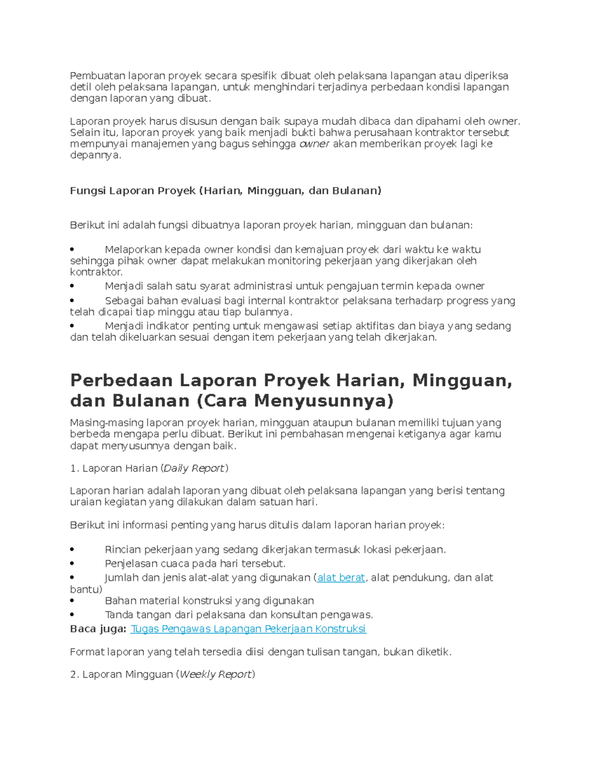 Laporan Proyek Harian, Mingguan & Bulanan: Panduan Penyusunan - Studocu