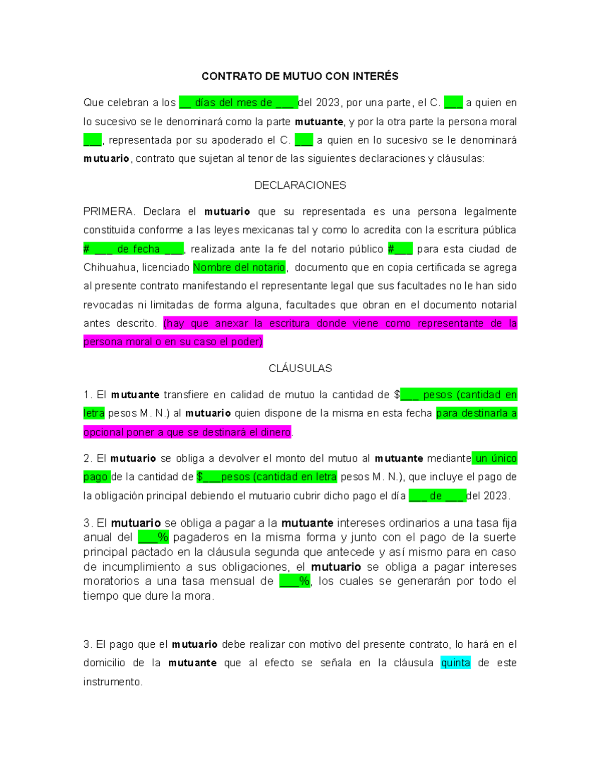 Contrato DE Mutuo - CONTRATO DE MUTUO CON INTERÉS Que celebran a los ...