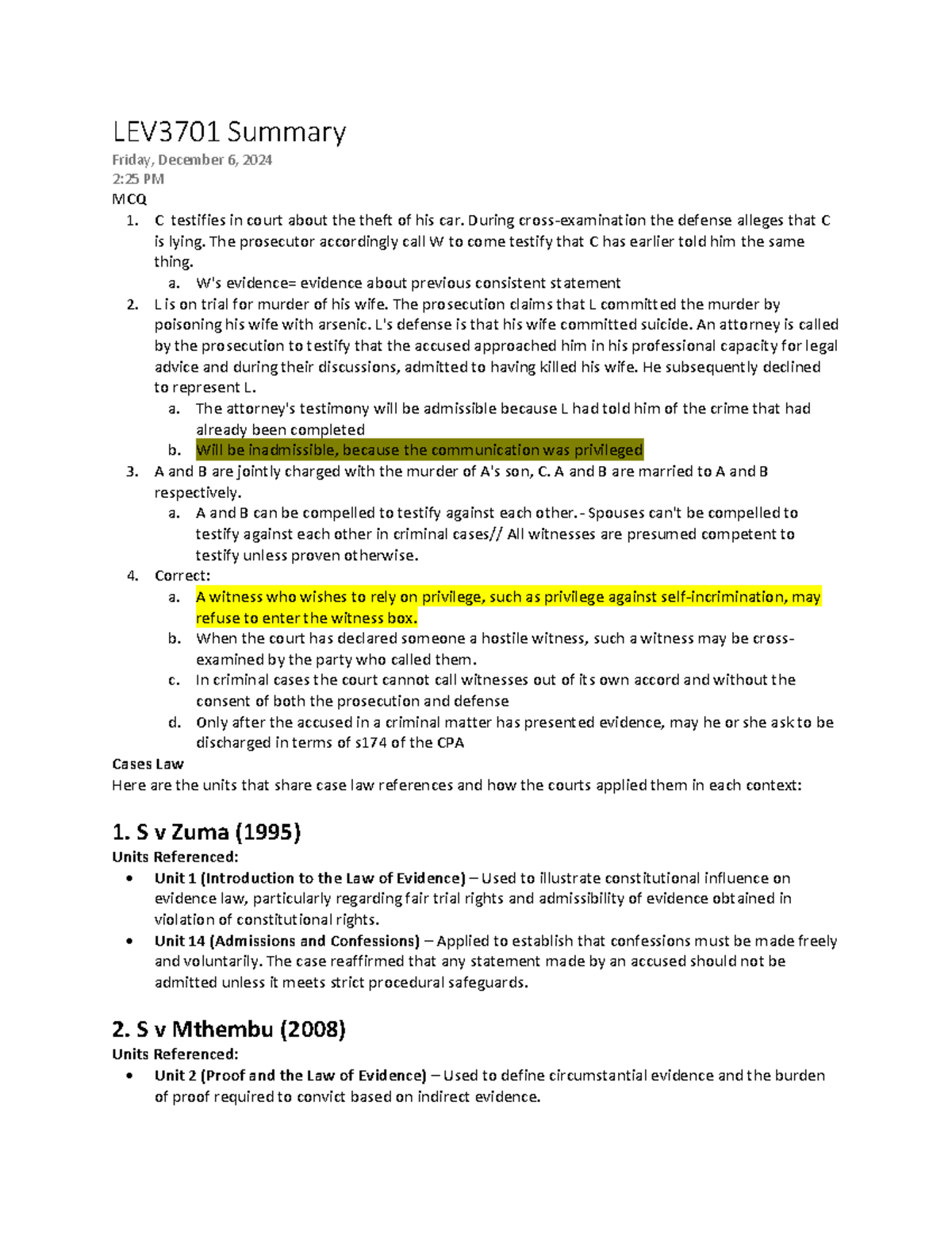 Evidence - Comprehensive Overview of the Course - LEV3701 Summary ...