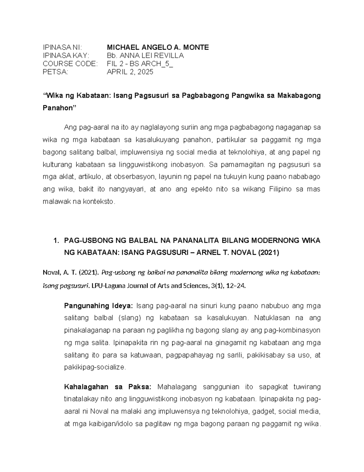 TERM Paper - IPINASA NI: MICHAEL ANGELO A. MONTE IPINASA KAY: Bb. ANNA ...