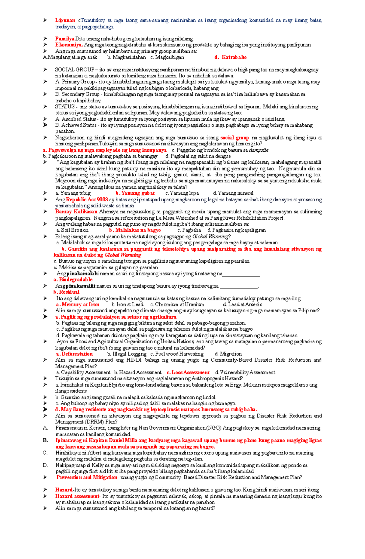 AP10 Reviewer: Araling Panlipunan Concepts and Social Issues - Studocu